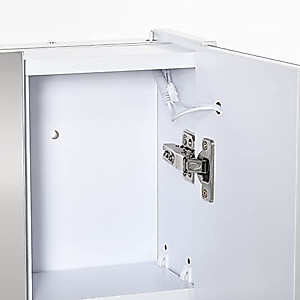 kleankin LED Medicine Cabinet, 35.5 x 29.5 Wall-Mounted Bathroom Vanity Mirror Organizer with Dimmer Touch Switch, Three Doors, and USB Charged, White