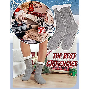 ProEtrade Slipper Fuzzy Socks for Mens Winter Fluffy Cozy Cabin Warm Fleece Soft Thick Comfy Anti Slip Gift Home Christmas Stocking Stuffer with Grips(Light Grey)