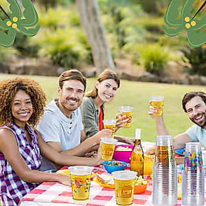 GuassLee 50 Luau Cups for Hawaiian Luau Party Decorations, 12 OZ Tiki Tropical Plastic Disposable Cups for Pool Flamingo Tiki Birthday Party Decor Supplies