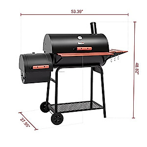 Royal Gourmet CC1830W 30 Barrel Charcoal Grill with Side Table, 627 Square Inches, Outdoor Backyard, Patio and Parties, Black