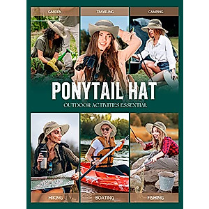 Sun Hat with Two Ponytail Hole for Women, Womens UV Protection Wide Brim Foldable Waterproof Beach Bucket Fishing Safari Hat