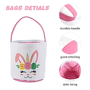 SHOKUTO Easter Bunny Basket Bags, 2Pcs - Polyester, Cotton, Multicolor, Round, 9"x 9"x 10"