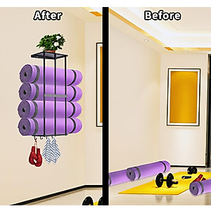 Gtouse Camping Chair Storage, Camping Chair Organizer for Garage Storage, Metal Camping Chair Wall Storage Holder, Floating Shelf with 4 Hooks for Garage Organization