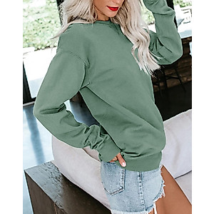 Bingerlily Womens Casual Long Sleeve Sweatshirt Crew Neck Cute Pullover Relaxed Fit Tops (Green,Small)