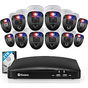Swann Home DVR Security Cam System with 2TB HDD, 16 Channel 12 Camera, 1080p Video, Indoor or Outdoor Wired Surveillance CCTV, Color Night Vision, Heat Motion Detection, LED Lights, 16468012
