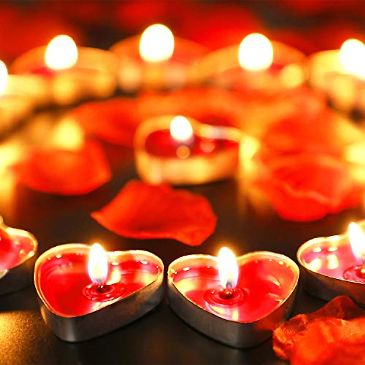 Tatuo 50 Pieces Heart Shape Candles Romantic Tealight Candles and 200 Pieces Silk Rose Petals Faux Flower Petals for Valentine's Day Festival Wedding Birthday Party (Red Candle, Red Petal)