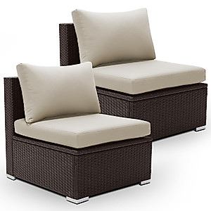 BULEXYARD 2 Pieces PE Rattan Patio Furniture Armless Sofas with Thick Cushions Outdoor Wicker Seating for Backyard, Deck, Garden, Balcony (Brown)