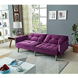 Legend Vansen Velvet Sleeper Loveseat with Pillow Twin Size Contemporary Sofas for Living Room and Bedroom Sofabed, 75.5'', Purple