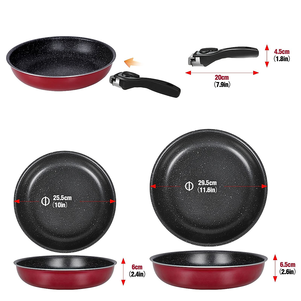 Midyb Kitchen Nonstick Frying Pan, Removable Handle Cookware Set, 10.2" and 11.6" Aluminum Non Stick Skillet for Home, Dishwasher & Oven Safe, PFOA Free