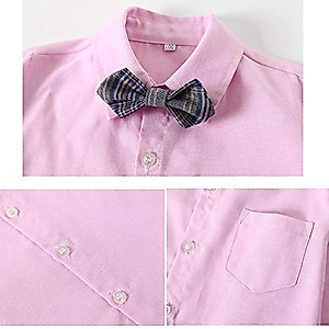 Boys 3Pcs Clothing Sets Long Sleeve Bowtie Shirts +Vest +Pants Casual Suit (Pink, 5_Years)