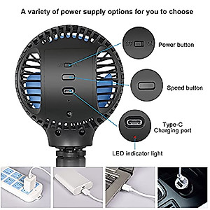 WiHoo Mini Handheld Stroller Fan,Personal Portable Fan Car Seat Baby Fan with Flexible Tripod Fix on Stroller,USB or Battery Operated Desk Fan Adjustable 3 Speeds for Travel Treadmill Golf Cart