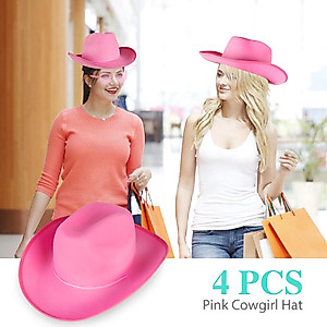 ZIYIME 4 Pcs Pink Cowgirl Hat for Women, Pink Cowboy Hat, Cowgirl Hat with 4 Hats 4 Bandanas 4 Pairs Glasses for Bachelorette Parties Cosplay Party