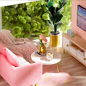 Fsolis DIY Miniature Dollhouse Kit with Furniture and Lights, 3D Wooden Modern Tiny House 2 Story Gifts for Teens Adult