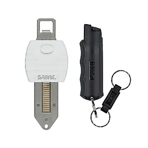 SABRE Home & Away Personal Safety Kit Pepper Spray with QuickRelease Safety Keychain, Portable Door Lock with Travel Bag, Max Strength, TSA Approved Travel Door Lock, 0.54 fl oz