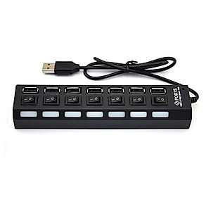 7-Port USB Hub with ON/Off Switch, Black