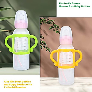 4Pack Bottle Handles for Dr Brown Narrow Baby Bottles, Baby Bottle Holder with Easy Grip Handles to Hold Their Own Bottle, Silicone Hands Free Bottle Feeder,