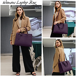 RAINSMORE Laptop Bag for Women 15.6 Inch PU Tote Bag Business Work Bag Waterproof Briefcase Computer Tote Lightweight Handbag Shoulder, Dark Purple