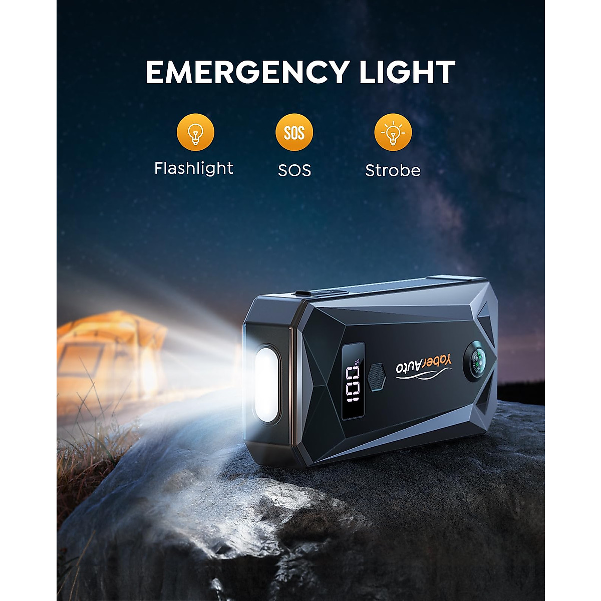 YaberAuto 3000A Car Battery Jump Starter for 9.0L Gas/8.0L Diesel Engines, Portable Car Jump Starter Battery Pack, 12V Jump Box Car Battery Jumper with Extended Jumper Cables, Fast Charge, Lights