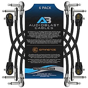 Diginex 6 Units - 8 Inch - Audioblast HQ-1-BRAID (Black)- Flexible - Dual Shielded (100%) - Instrument Effects Pedal Patch Cable w/ ¼ inch (6.35mm) Low-Profile, R/A Pancake TS Plugs & Protective Boot