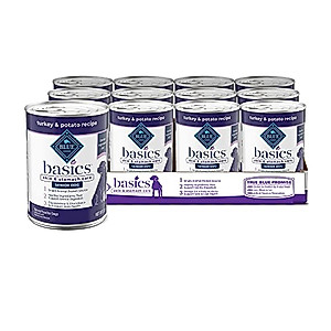 Blue Buffalo Basics Skin & Stomach Care, Grain Free Natural Senior Wet Dog Food, Turkey 12.5-oz Cans (Pack of 12)