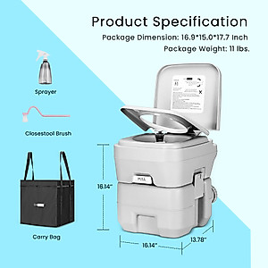 VIVOHOME 5.3 Gallon Waste Tank Portable Indoor Outdoor Toilet Compact Double-outlet Anti-leak Seal Ring Commode with Travel Bag Sprinkling Bottle and Cleaning Brush for Camping RV Boating Fishing
