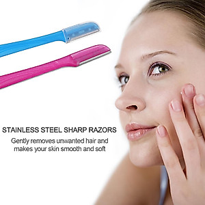 Bosose Facial Hair Removal for Women,Exfoliating Dermaplaning Tool, Includes Blade Cover, Face & Eyebrow Razor That Helps Exfoliate and Smooth the Skin, 3 pcs (Rose purple&blue)