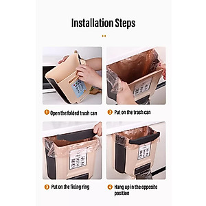 Hanging Kitchen Trash Can, 2.4 Gallon Plastic Folding Small Garbage bin, Collapsible Mini Hanging Waste Bin for Cabinet, Car, Bedroom, Bathroom, Kitchen, and Office. (Brown)