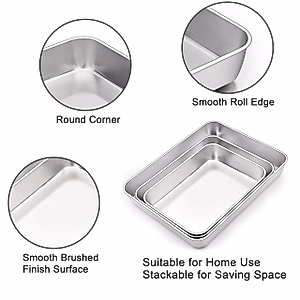TeamFar Lasagna Pan(3 Pan & 3 Lids), 12⅖” & 10¼” & 9⅖” Cake Pan with Lids, Rectangular Baking Pan Stainless Steel Bakeware Set for Lasagna Cake Brownie, Healthy & Sturdy, Dishwasher Safe