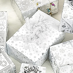WRAPAHOLIC Christmas Wrapping Paper Roll - Silver Snowflakes, Candy Cane Holiday Collection with Metallic Foil Shine - 4 Rolls - 30 Inch X 120 Inch Per Roll