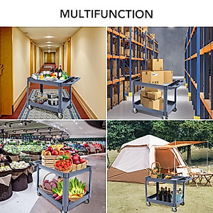 Garvee Service Utility Cart 2-Shelf Utility/Service Cart, 500-Pound Capacity, Storage Handle, for Warehouse/Garage/Cleaning/Manufacturing，45"X25" Grey