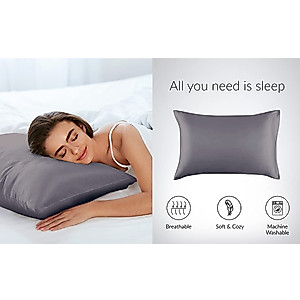 MOLIER. LU Satin Pillowcase Set of 2 Bed Pillowcases with Envelope Closure Slip Pillowcase Cover for Hair and Skin Cooling Pillowcase (20x30 Inches) Queen Deep Grey