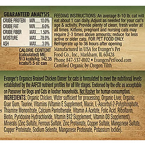 Evanger's Organics Braised Chicken Dinner for Cats, Pack of 24