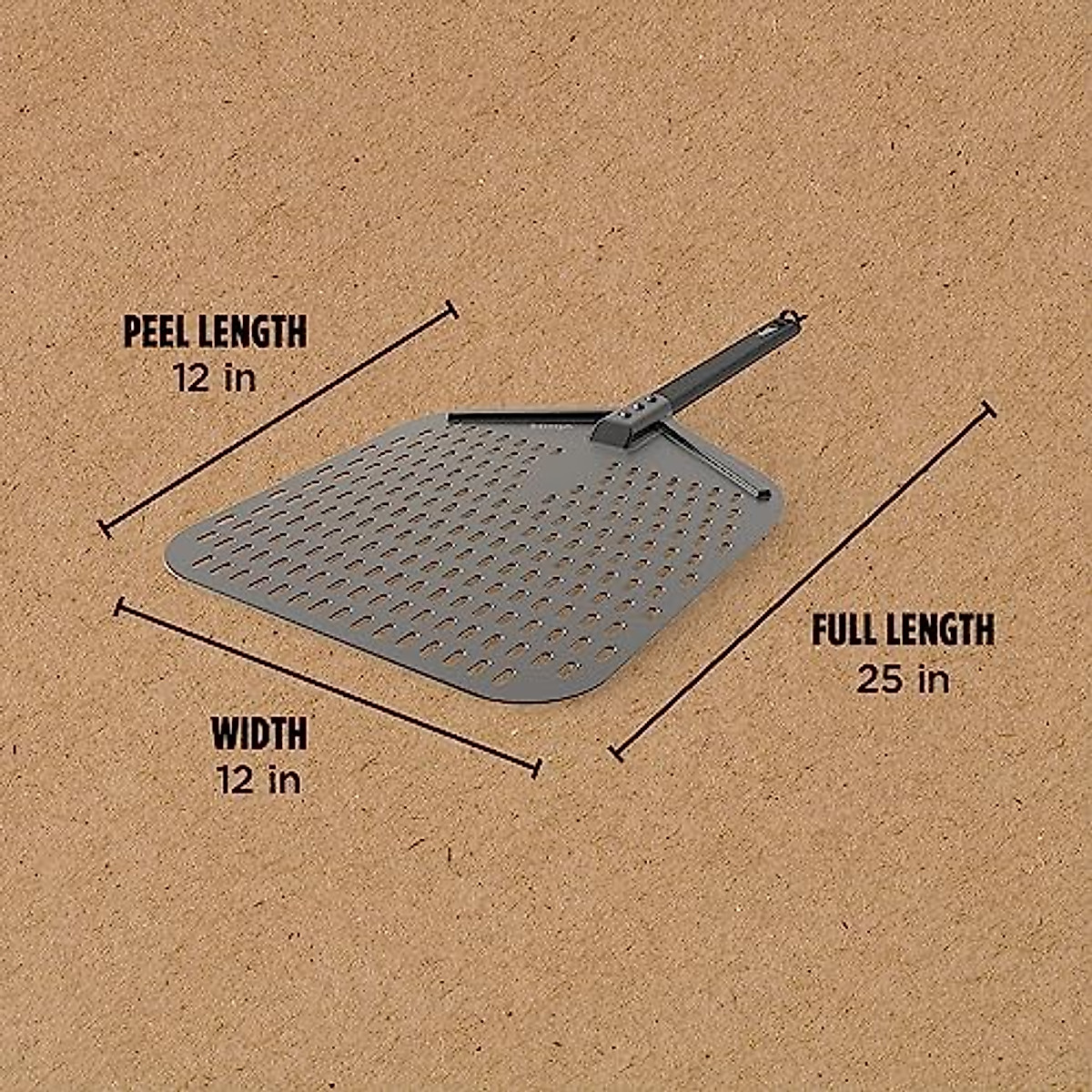 Ninja XSKOPPL Perforated Pizza Peel, Compatible Woodfire Outdoor Oven (OO100 series), Hanging Drawstring, Aluminum, Grey/Black, 12'' x 25.4'' x .81'