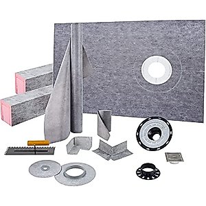 VEVOR Shower Curb Kit, 38"x60" ABS Watertight Shower Curb Overlay with 4" ABS Offset Bonding Flange, 4" Stainless Steel Grate and Trowel, Cuttable Shower Curb, Shower Pan Fit for Bathroom