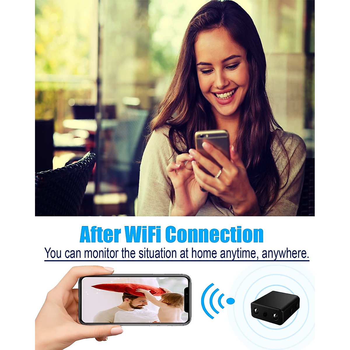 Spy Camera WiFi, Smallest Hidden Cameras, HD1080P Mini Home Security Cameras,Covert Baby Nanny Cam with Cell Phone App, Tiny Smart Camera for Indoor Video Recorder Activated Night Vision