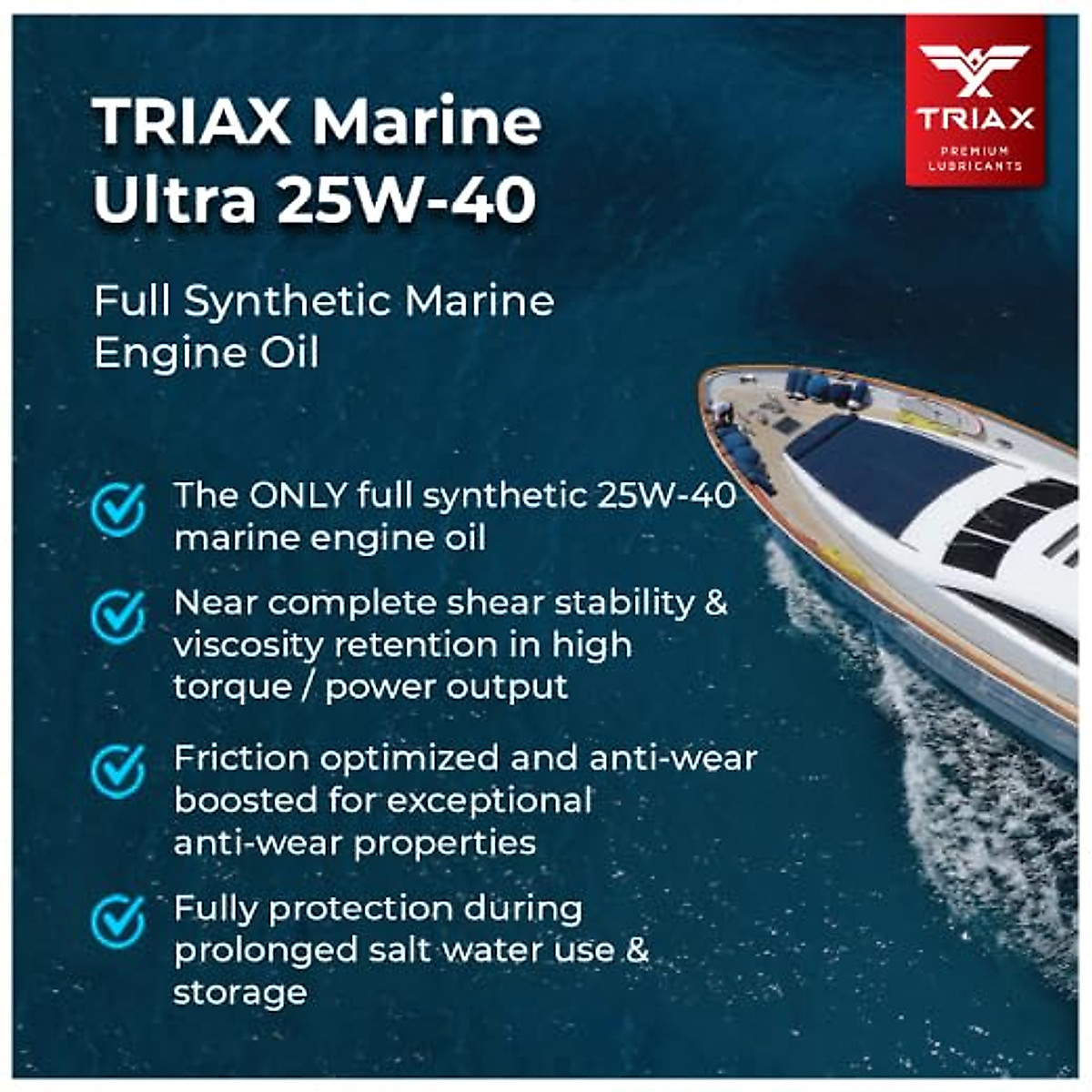 TRIAX Marine Ultra 25W-40 4-Stroke Full Synthetic Marine Engine Oil (5 Quart Jug)