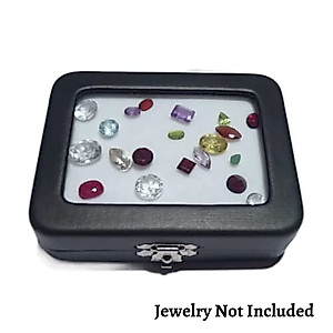 Novel Box Black Leatherette Glass Top Gem Box Loose Stone Jewelry Case Display with ClaspReversible Pad - White & Black