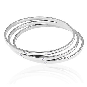 Edforce Stainless Steel Women's Stackable Set of 3 CZ Cubic Zirconia Bangles Bracelets (Silver, 8.5")