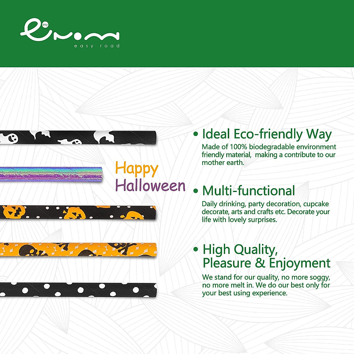 EASY ROAD 250 Pack Biodegradable Paper Straws Bulk - Watermelon Print for Party Supplies, Birthday, Wedding, Bridal/Baby Shower Decorations and Holiday Celebrations