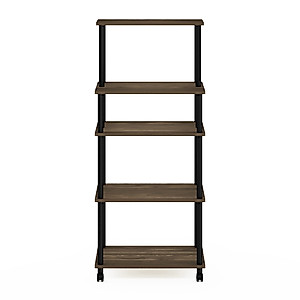 Furinno Turn-N-Tube 5-Tier Toolless Kitchen Storage Cart with Lockable Wheels, Columbia Walnut/Black