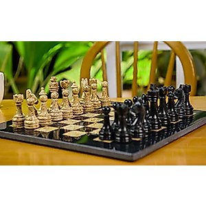 RADICALn 15 Inches Large Handmade Black and Fossil Coral Weighted Marble Full Chess Game Set Staunton and Ambassador Gift Style Marble Tournament Chess Sets