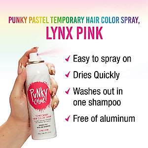 Punky Temporary Hair Color Spray, Lynx Pink, Fast-Drying, Non-Sticky, Non-Damaging, Travel Size Hair Dye for Instant Vivid Hair Color, 3.5 oz
