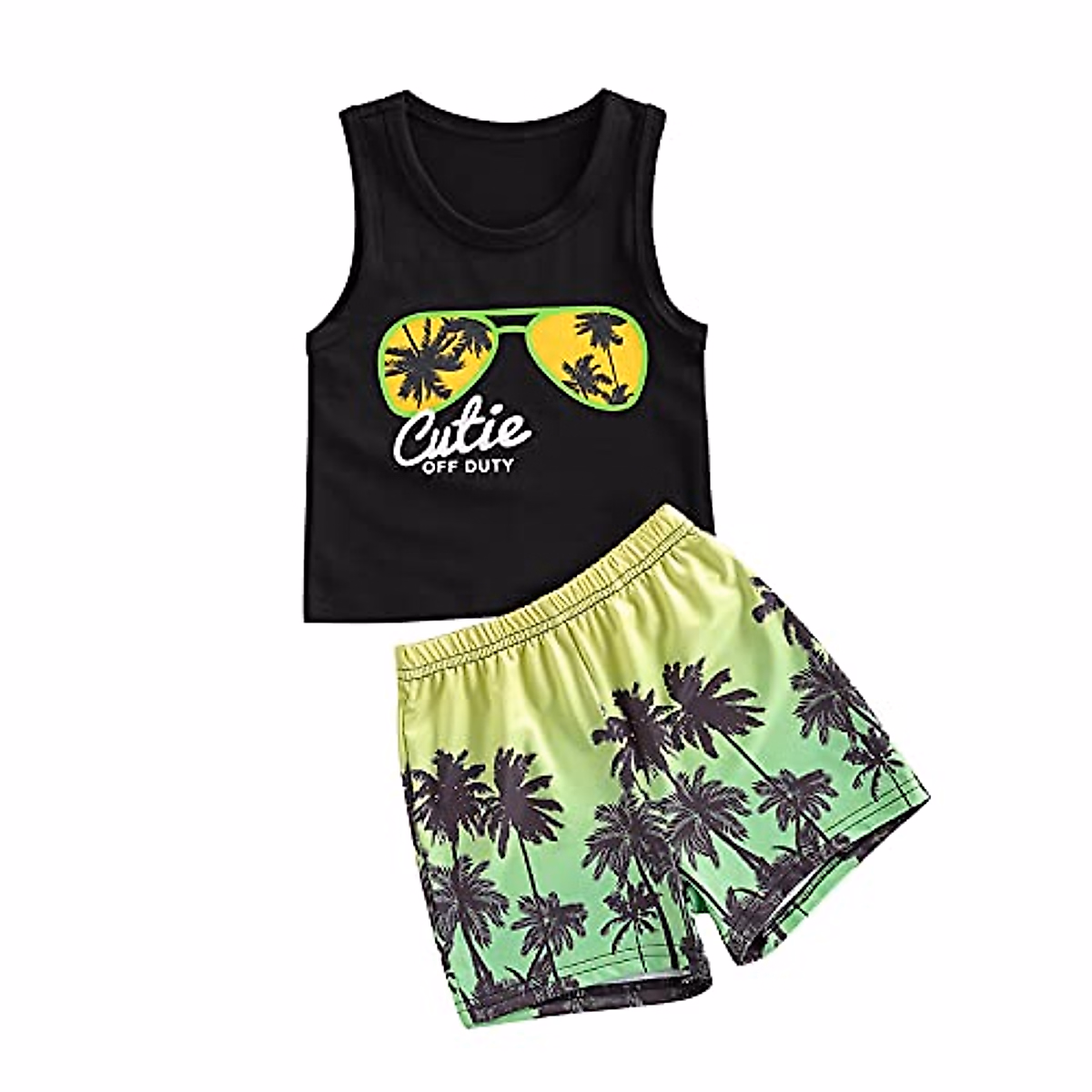 Nie Cuimeiwan Summer Toddler Baby Boy Clothes Beach Style Outfit MAMA'S Boy Sleeveless Vest Top+Coconut tree Shorts Set Suit 2Pcs