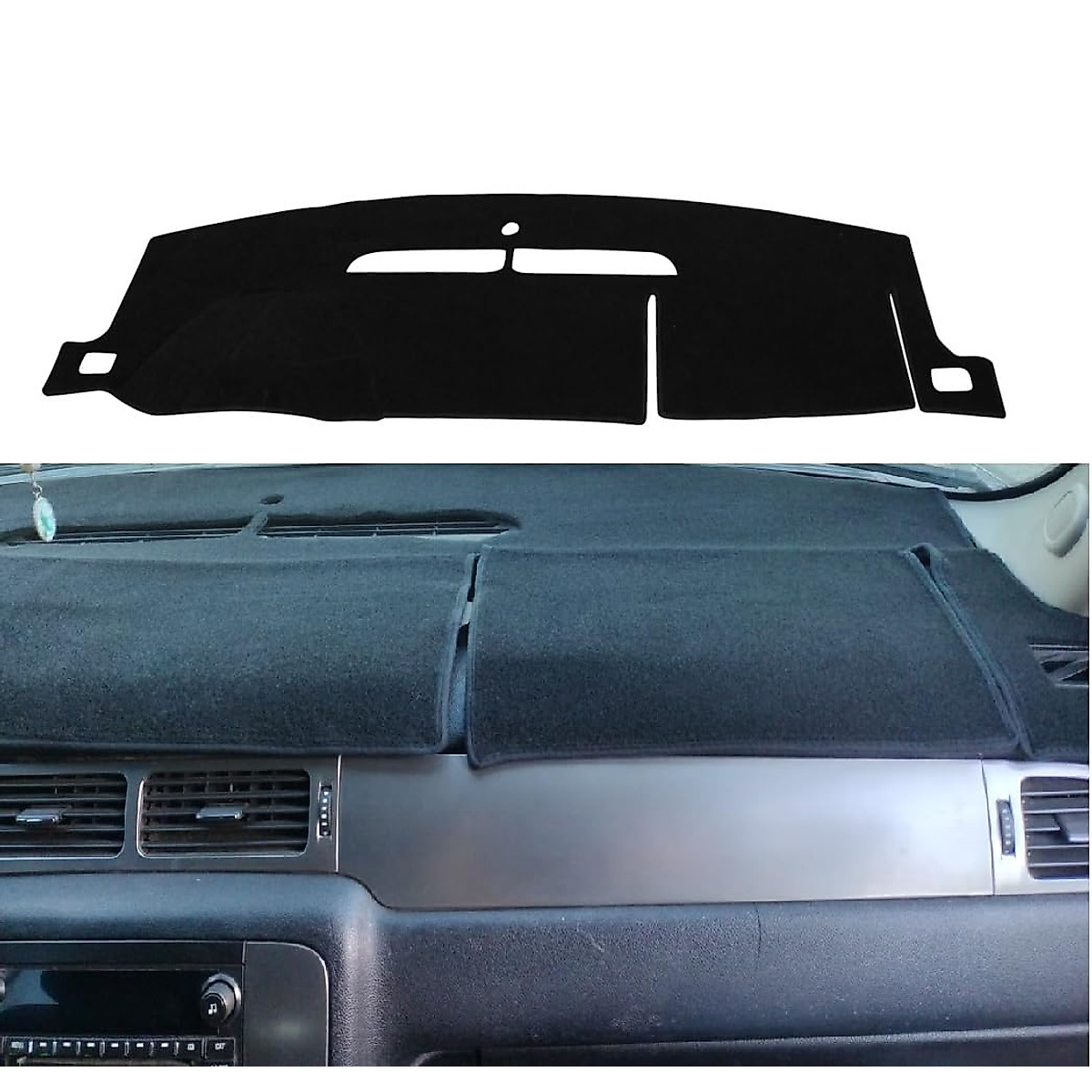 KEDAKEJI Black Dash Cover Mat Fit Compatible with 2007-2014 Chevy Tahoe Avalanche Suburban GMC Yukon/2007-2013 Silverado LTZ GMC Sierra SLT,Dashboard Cover Carpet