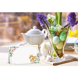 Table Place Card, Easter Tent Style Cards, Pack of 25 Half-Fold Reception Place Card, Cute Easter Egg Bunny, Easter Table Decor for Spring Wedding, Baby Shower, Dinner Party(F02)