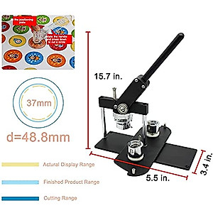 ChiButtons (KIT) 37mm (1.5") Pro Badge Machine Button Maker-B400 + Mould + 200 Parts + Handling Cutter Metric System (Black-new)