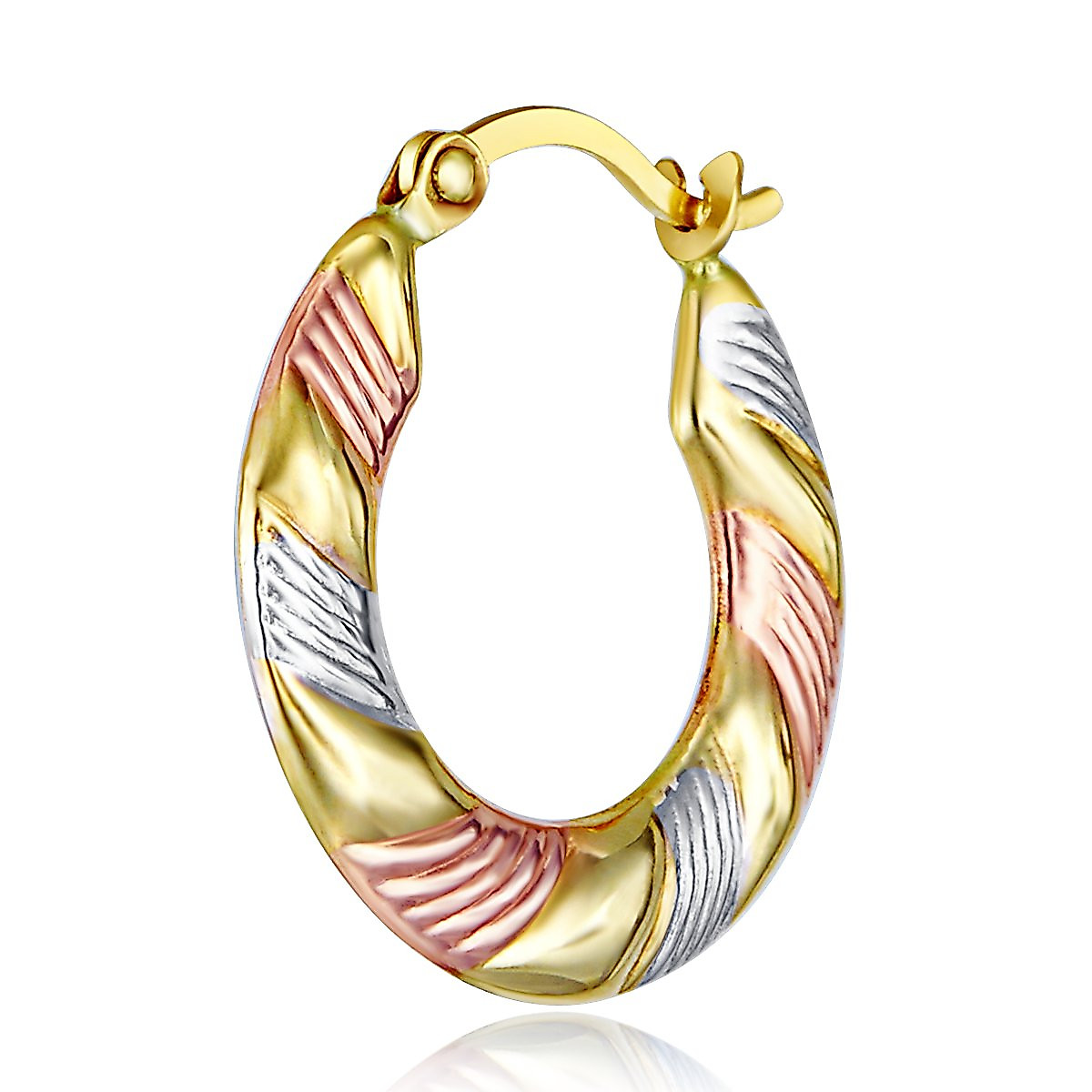 14k REAL Tri Color Gold Swirl Fancy Hoop Earrings (17 x 17mm)