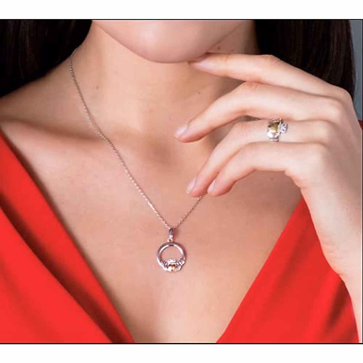 Biddy Murphy, Women's Claddagh Ring, 10K Yellow Gold Heart & 925 Sterling Silver Weave Band, Size 8