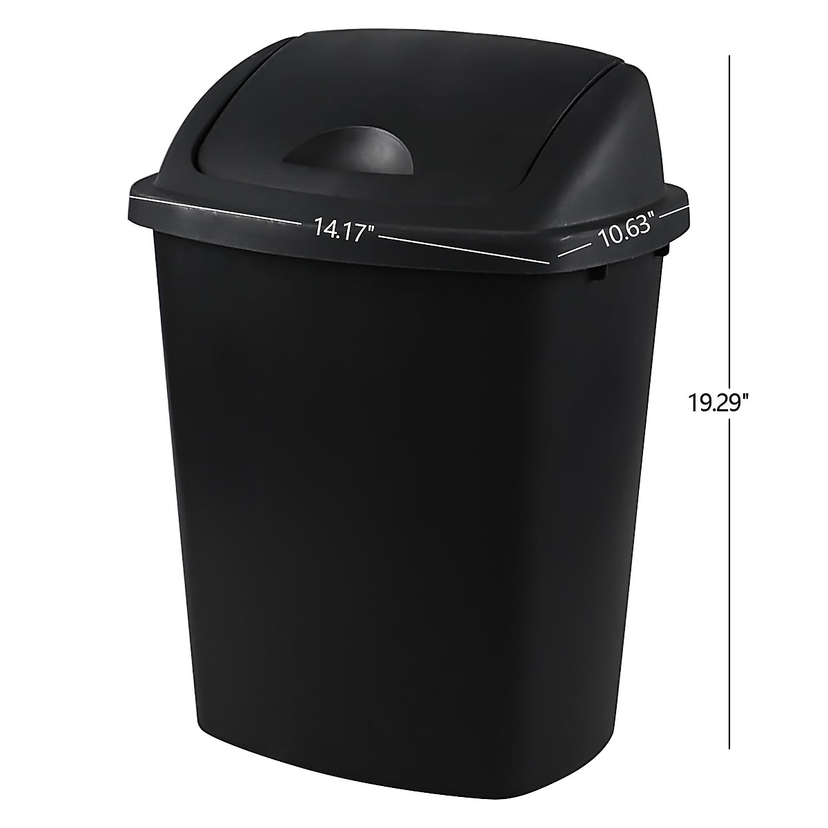 Fiazony 6 Gallon Plastic Kitchen Garbage Can Swing Top, Black Plastic Waste Bin with Swing Lid, 4 Pack