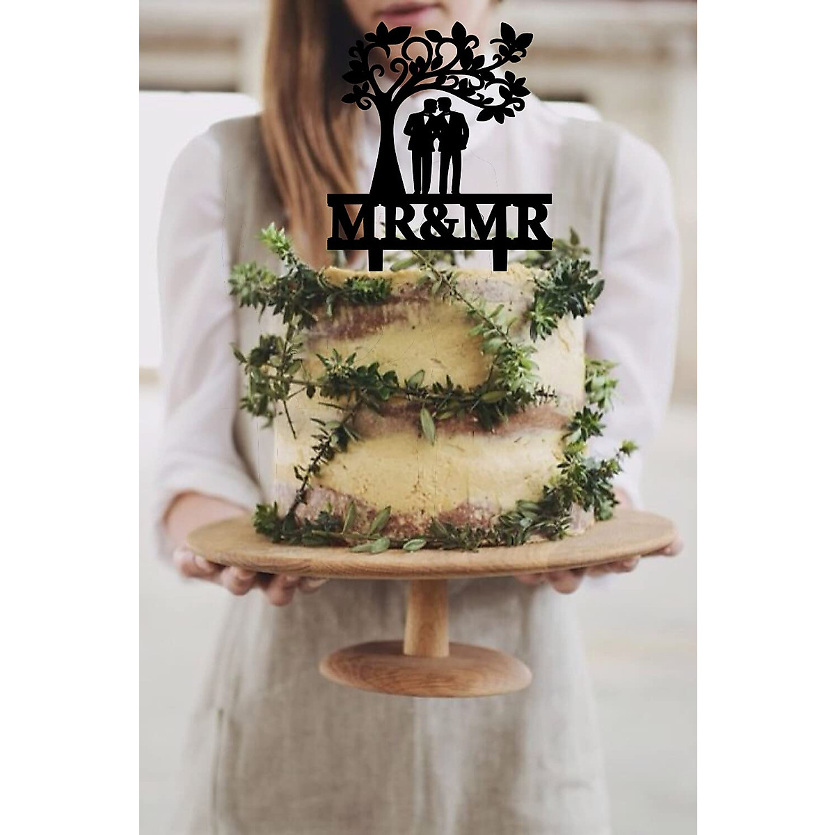 YzYbuaego Mr & Mr Wedding Cake Topper, The Gay Couple Standing and Kissing Under The Tree, Gay Wedding Cake Topper (Gay Tree)